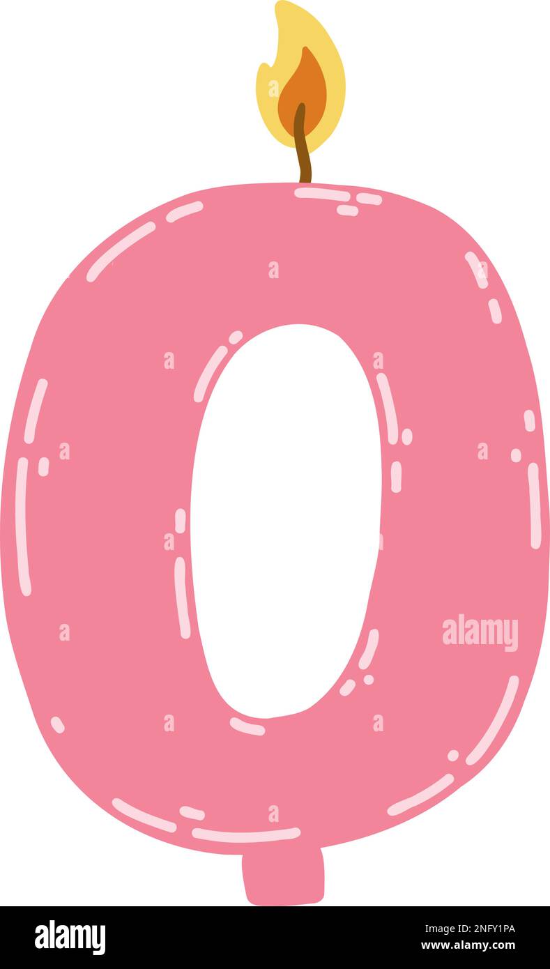 Candle number zero in flat style. Hand drawn vector illustration of 0 ...