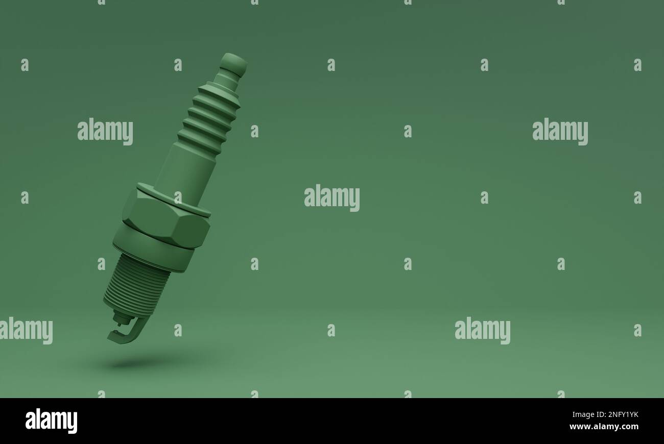 Spark plug without textures on same color green background, conceptual ...