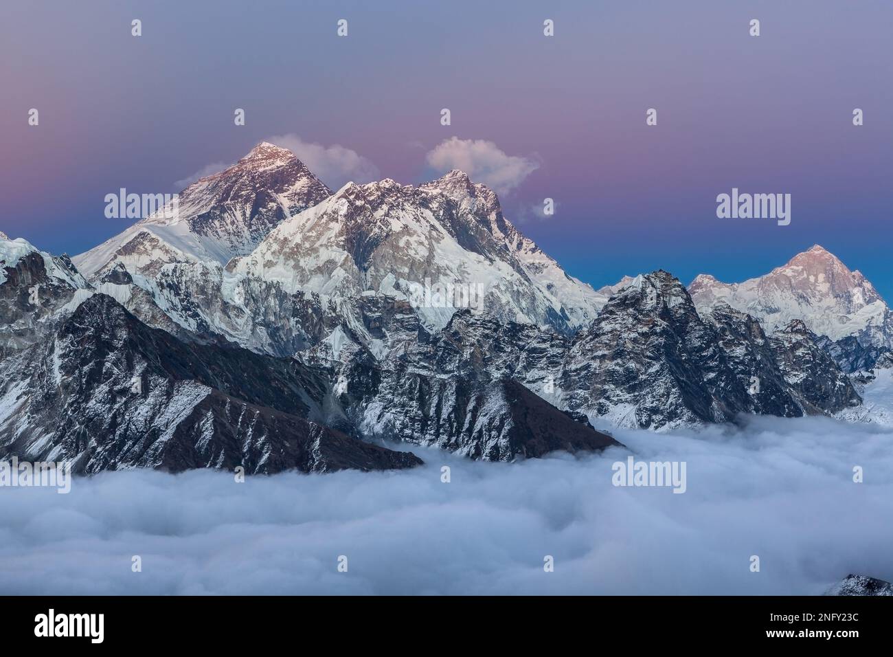 Breathtaking sunset over Mount Everest summit with unbelievable sky ...