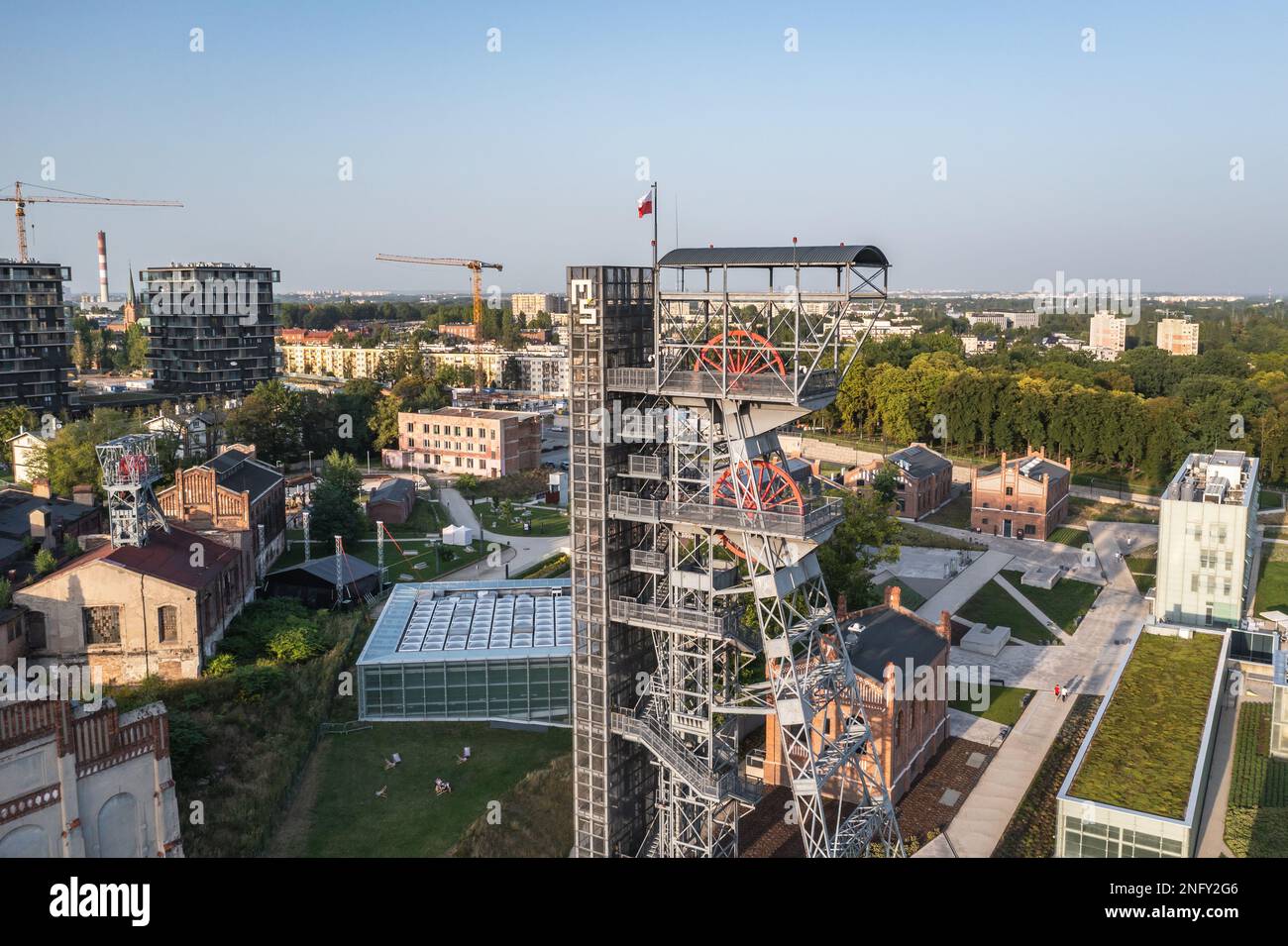 Area of New Silesian Museum with headframe of old mine shaft of former ...