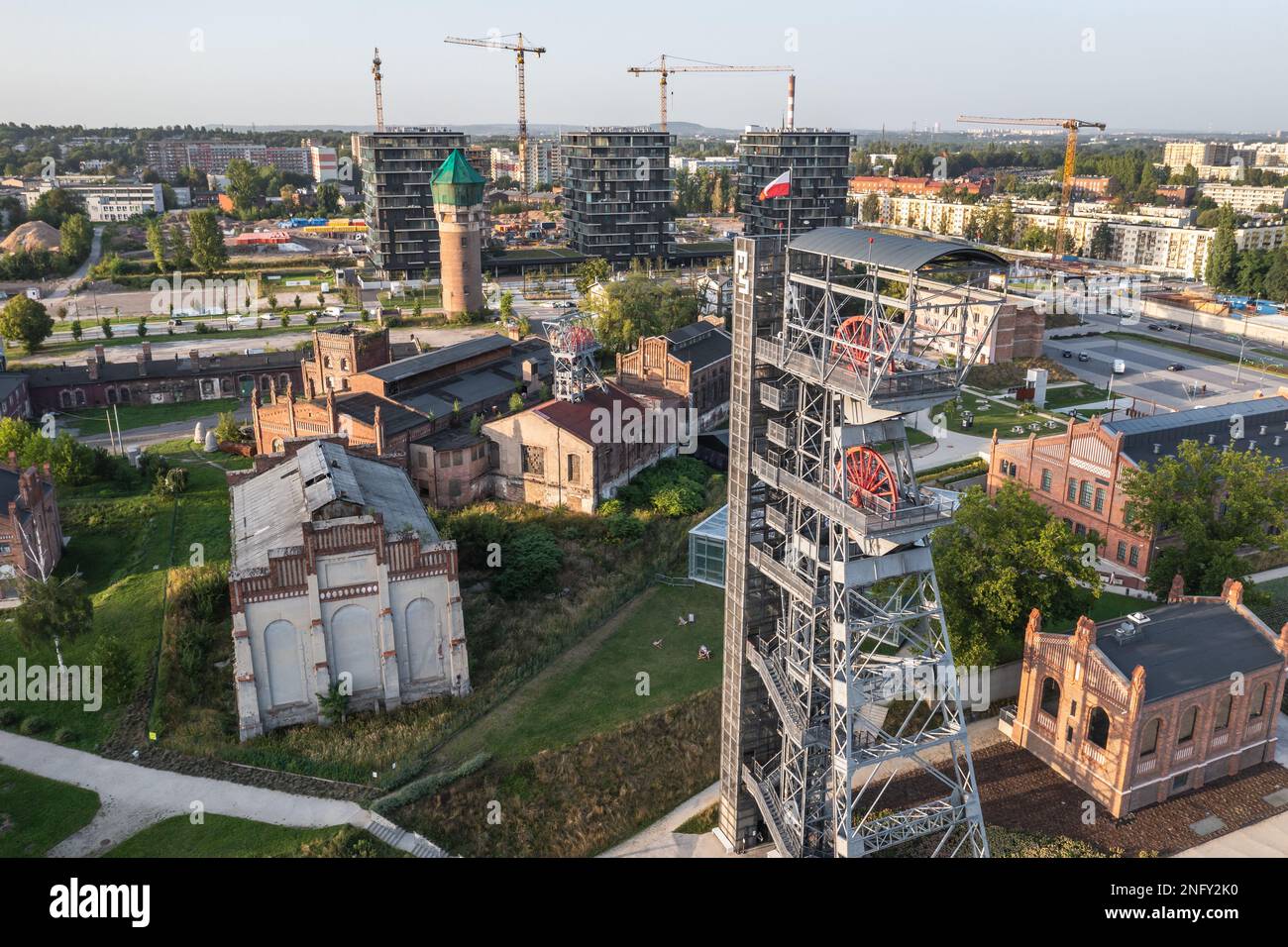 Area of New Silesian Museum with headframe of old mine shaft of former ...