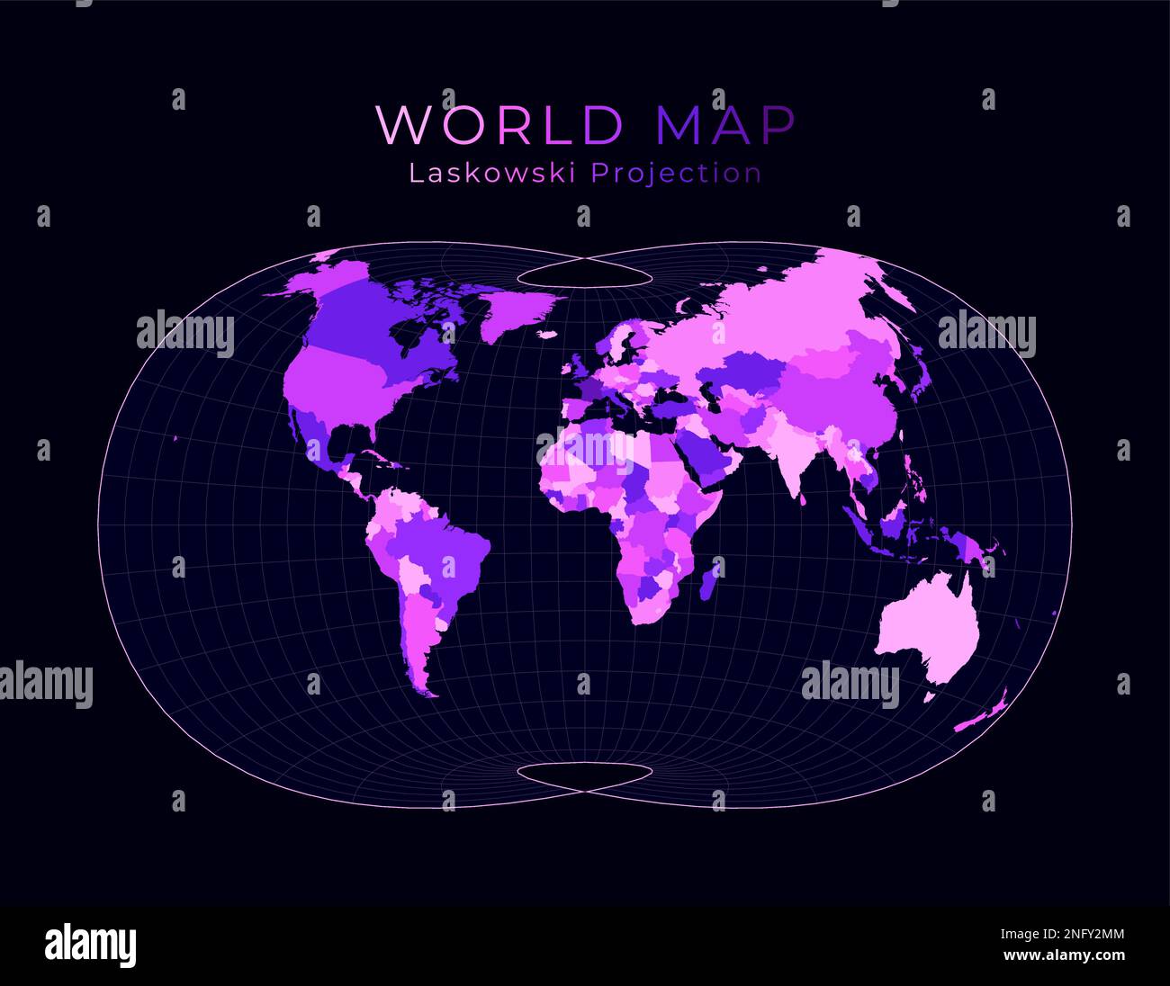 World Map. Laskowski tri-optimal projection. Digital world illustration ...