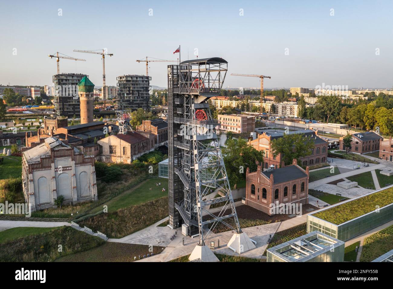 Area of New Silesian Museum with headframe of old mine shaft of former ...