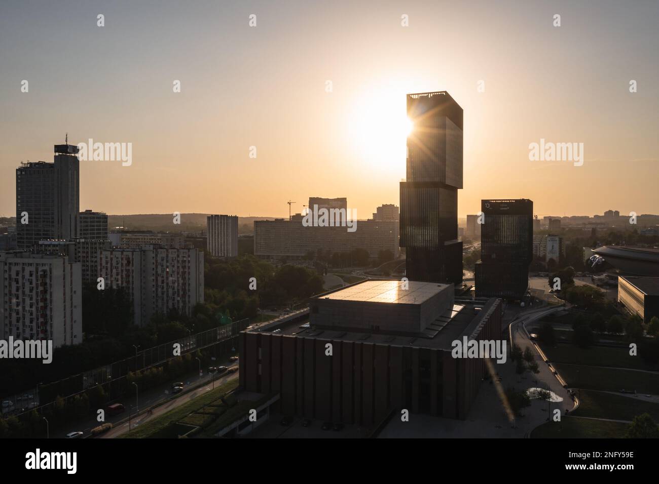 Aerial drone view of Katowice city in Poland, view with Polish National ...