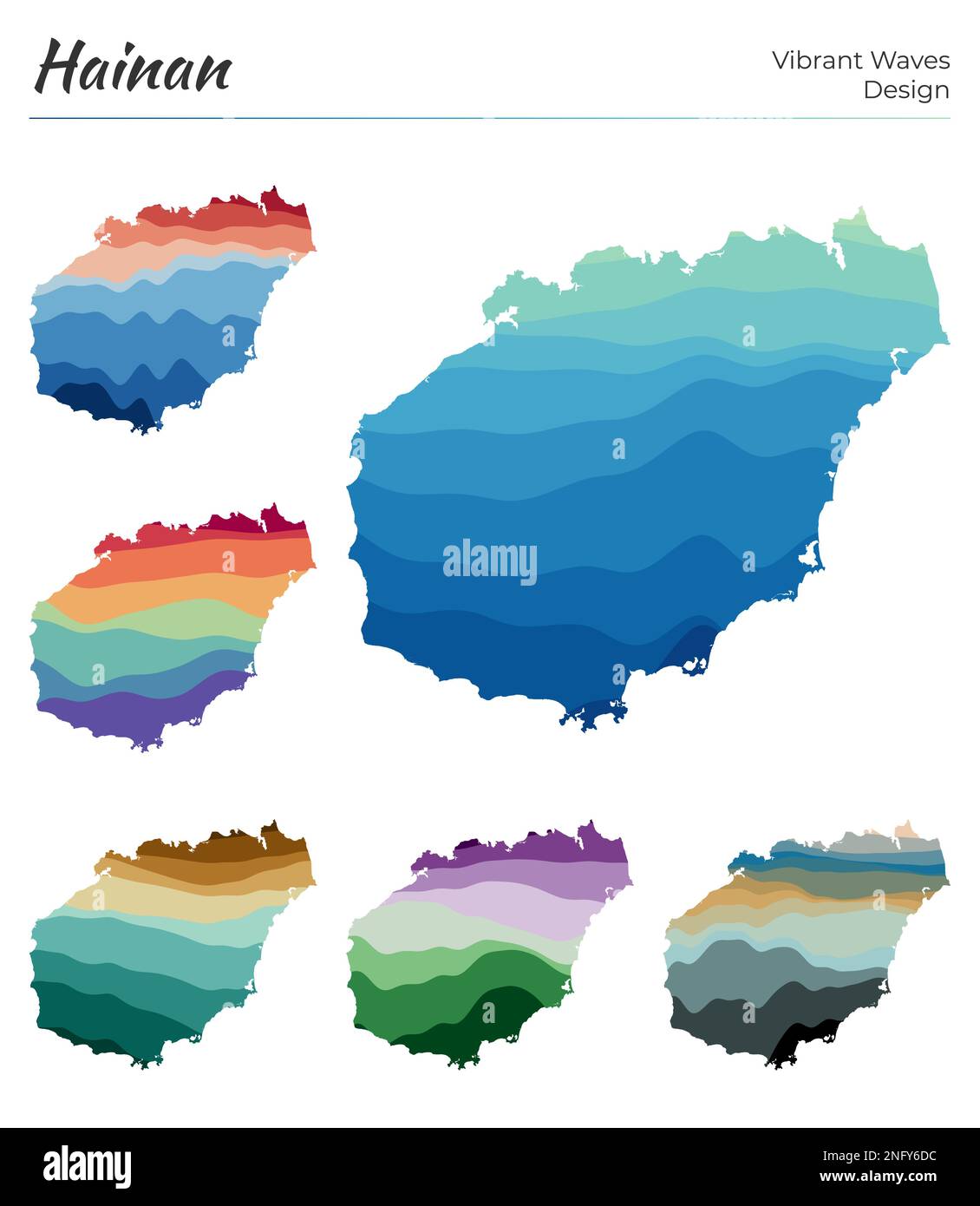 Set of vector maps of Hainan. Vibrant waves design. Bright map of ...