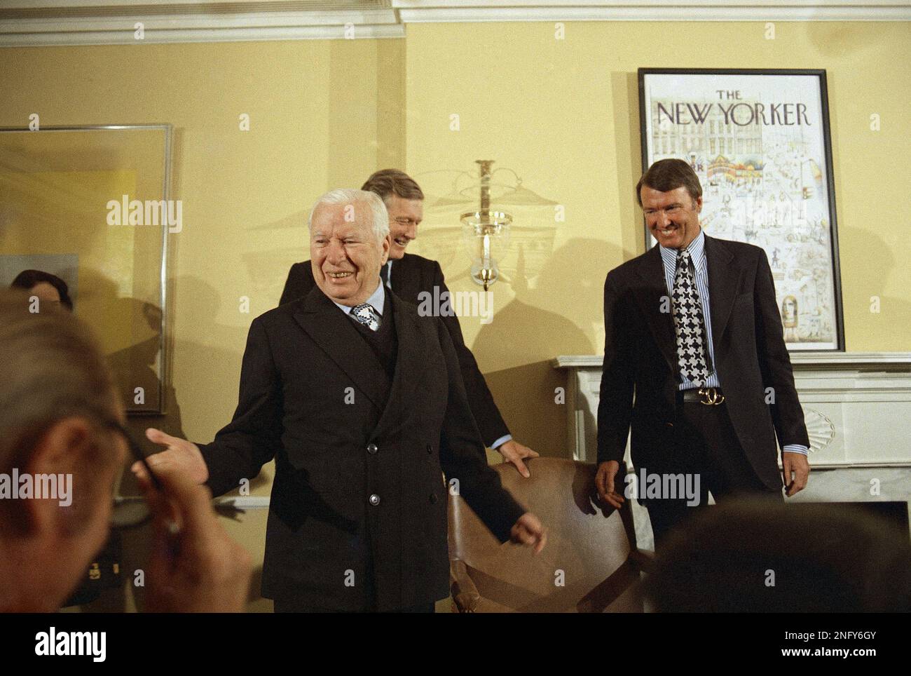 Charlie Chaplin at Gracie Mansion in New York with Mayor and Mrs. John Lindsay where Chaplin was ...