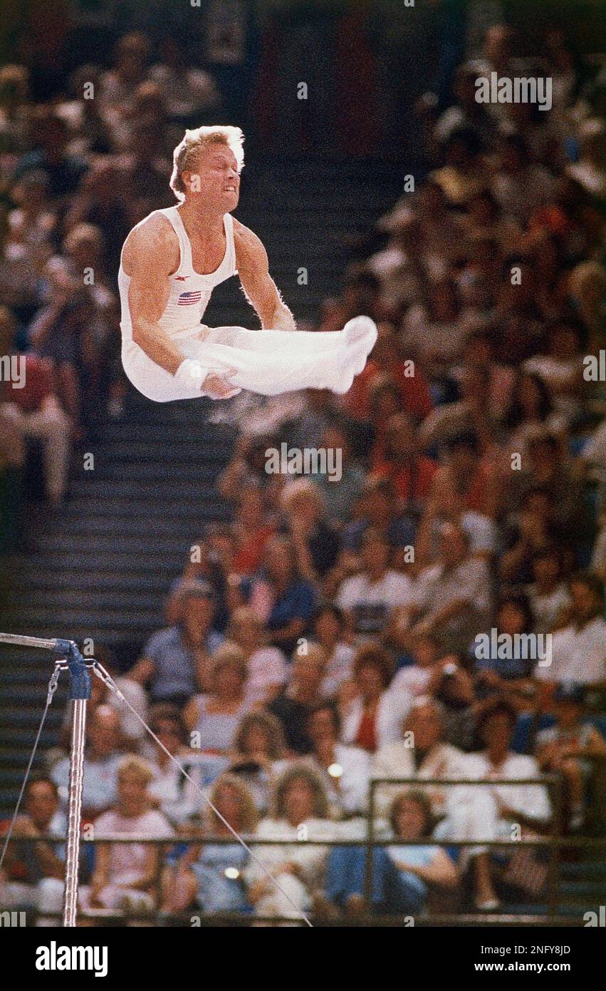 American gymnast Bart Connor performs during the gymnastics event at ...