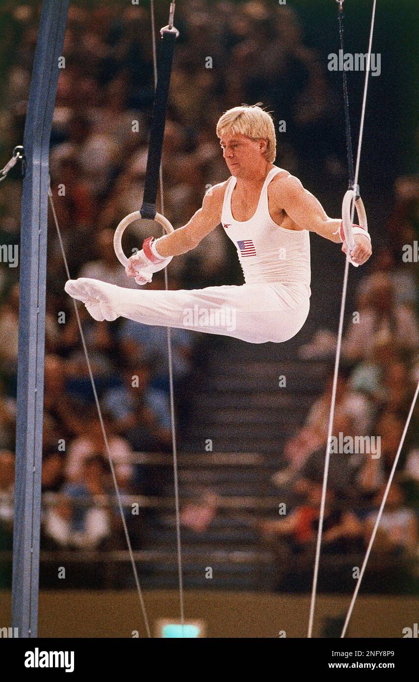 American gymnast Scott Johnson performs at the 1984 Olympics in Los ...