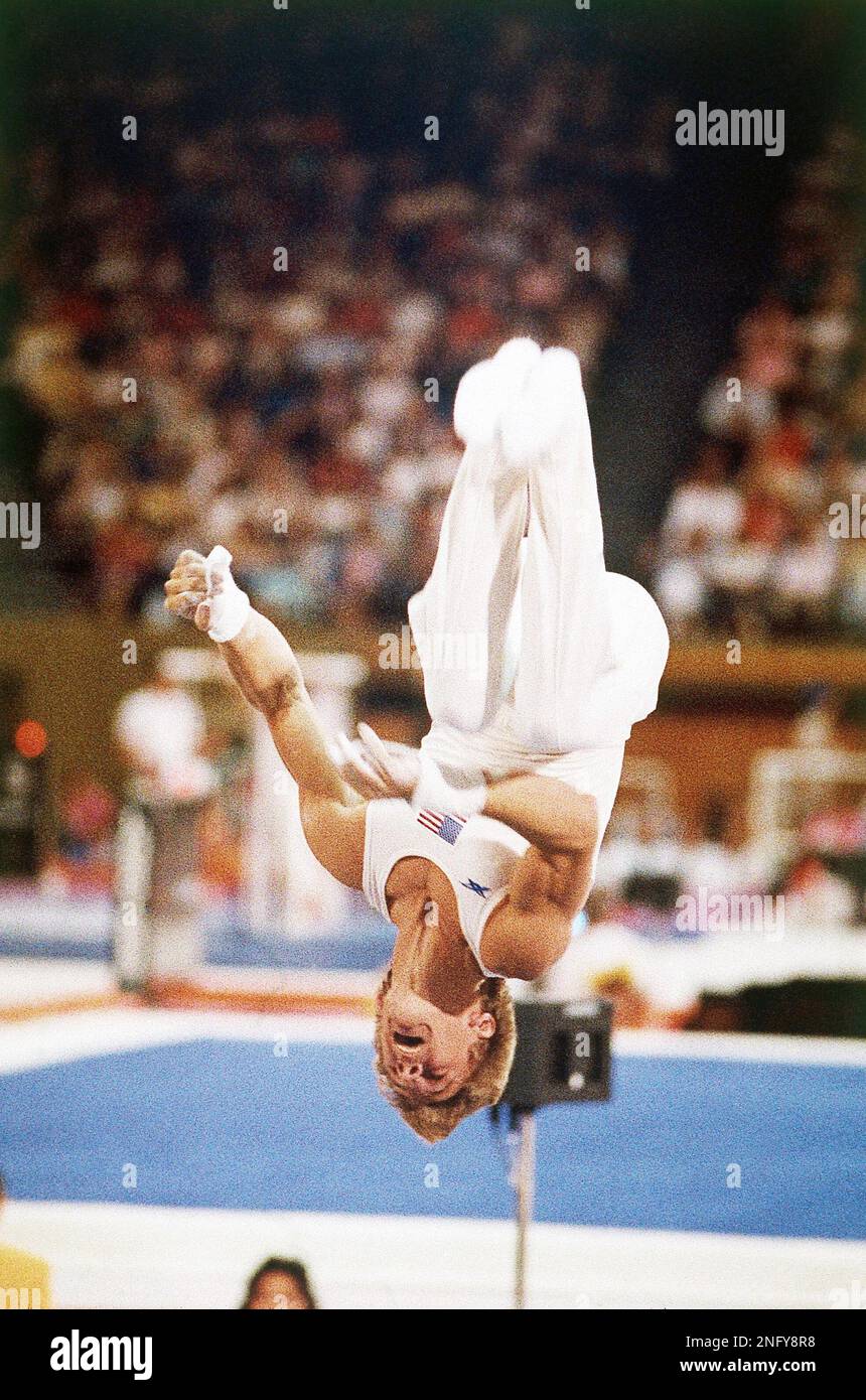 American gymnast, Peter Vidmar in action at the 1984 Olympics in Los ...