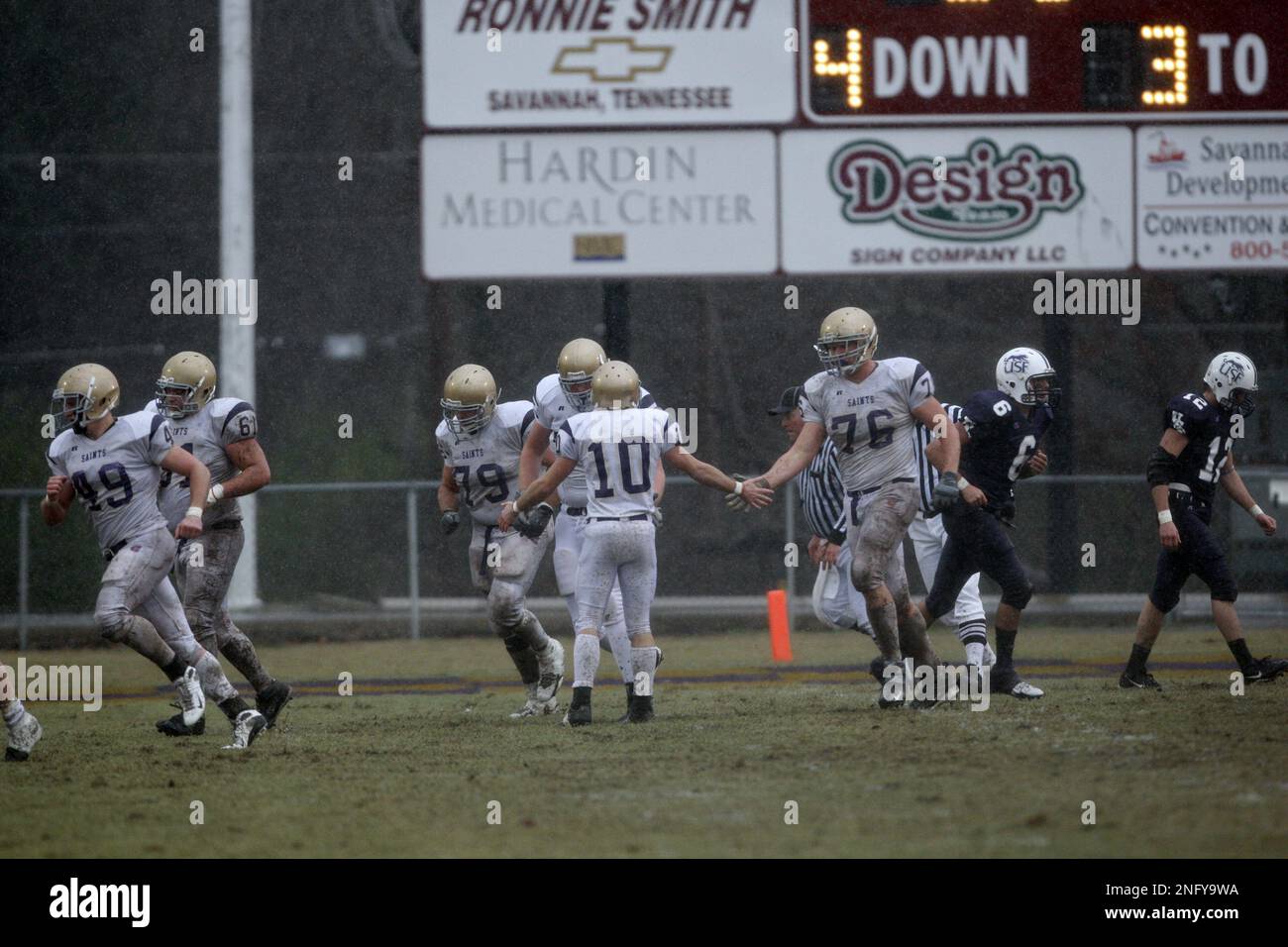 Carroll College offensive lineman Scott Holbrook (76) high-fives a ...
