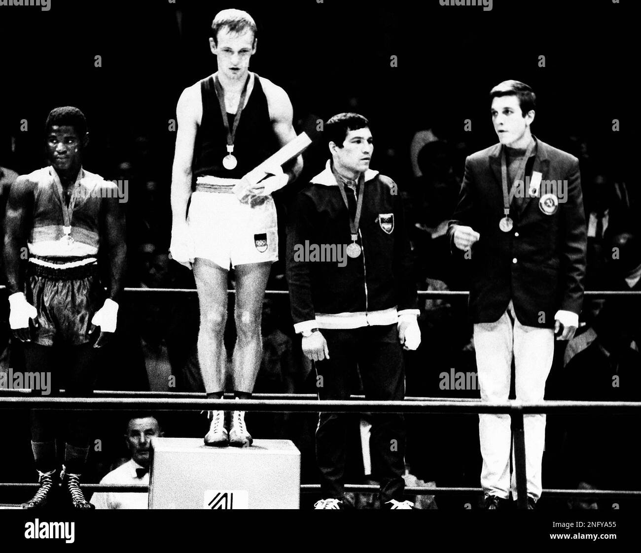 Winners in the Olympic Welterweight boxing competition are seen in the ...
