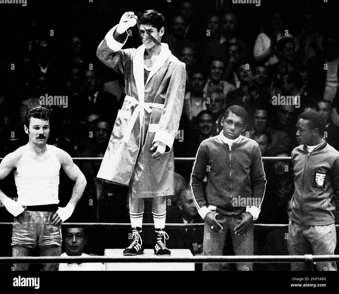 Winners in the Flyweight division of Olympic boxing are seen in the ...