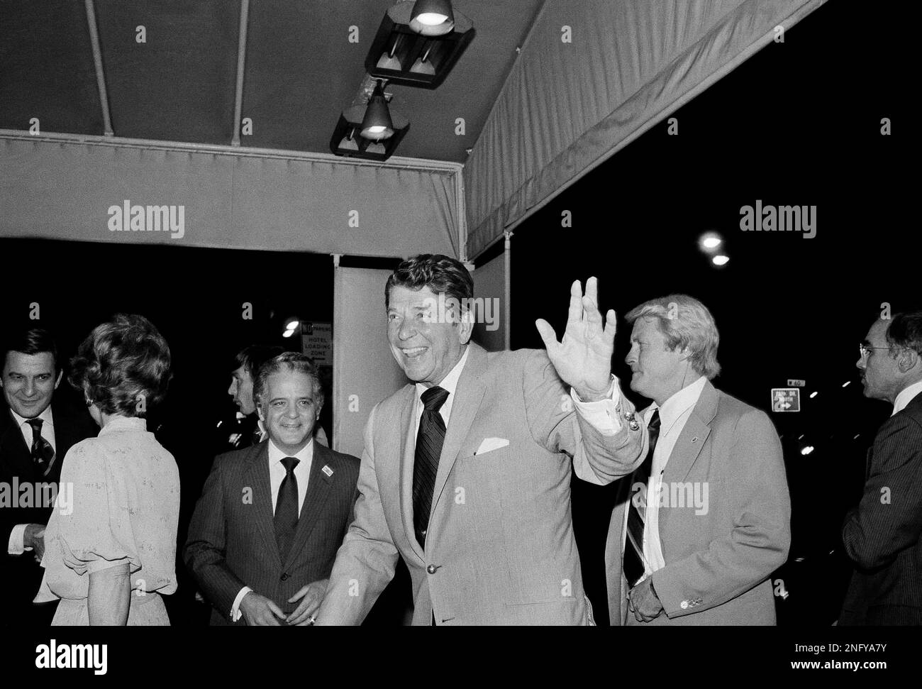 Republican presidential nominee Ronald Reagan waves as he arrives at ...