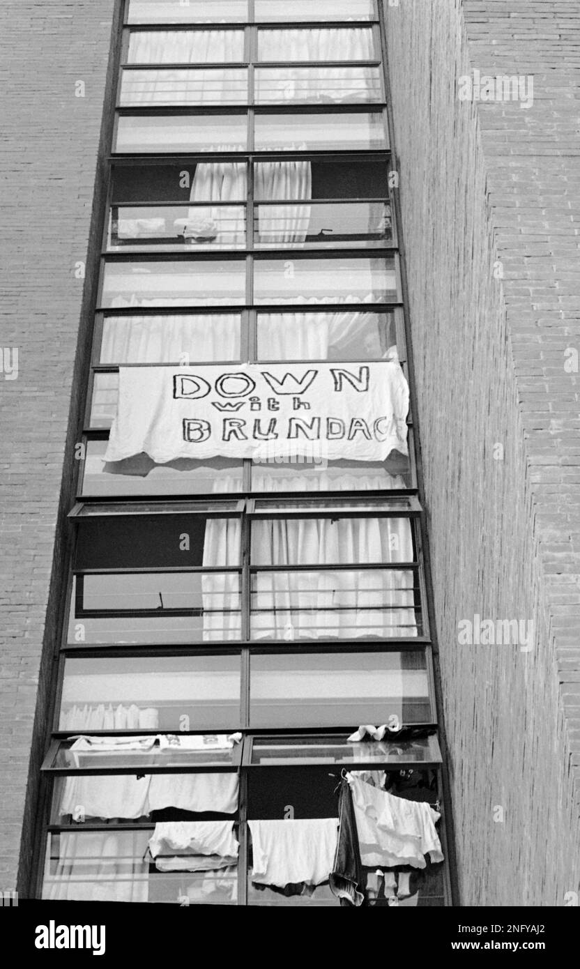 This sign was hung from a window of a building housing the American ...