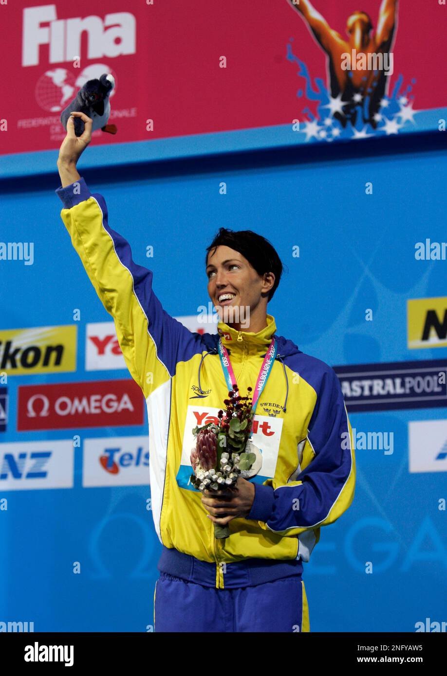 Sweden's Therese Alshammar during the medal ceremony after the women's ...