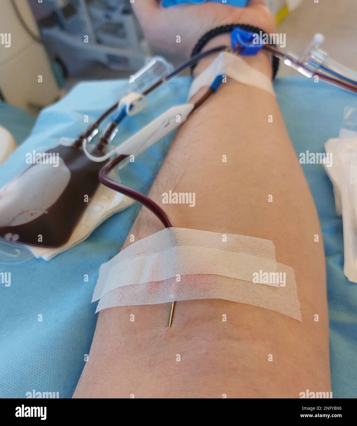 blood donor arm with needle in the arm during donation Stock Photo - Alamy