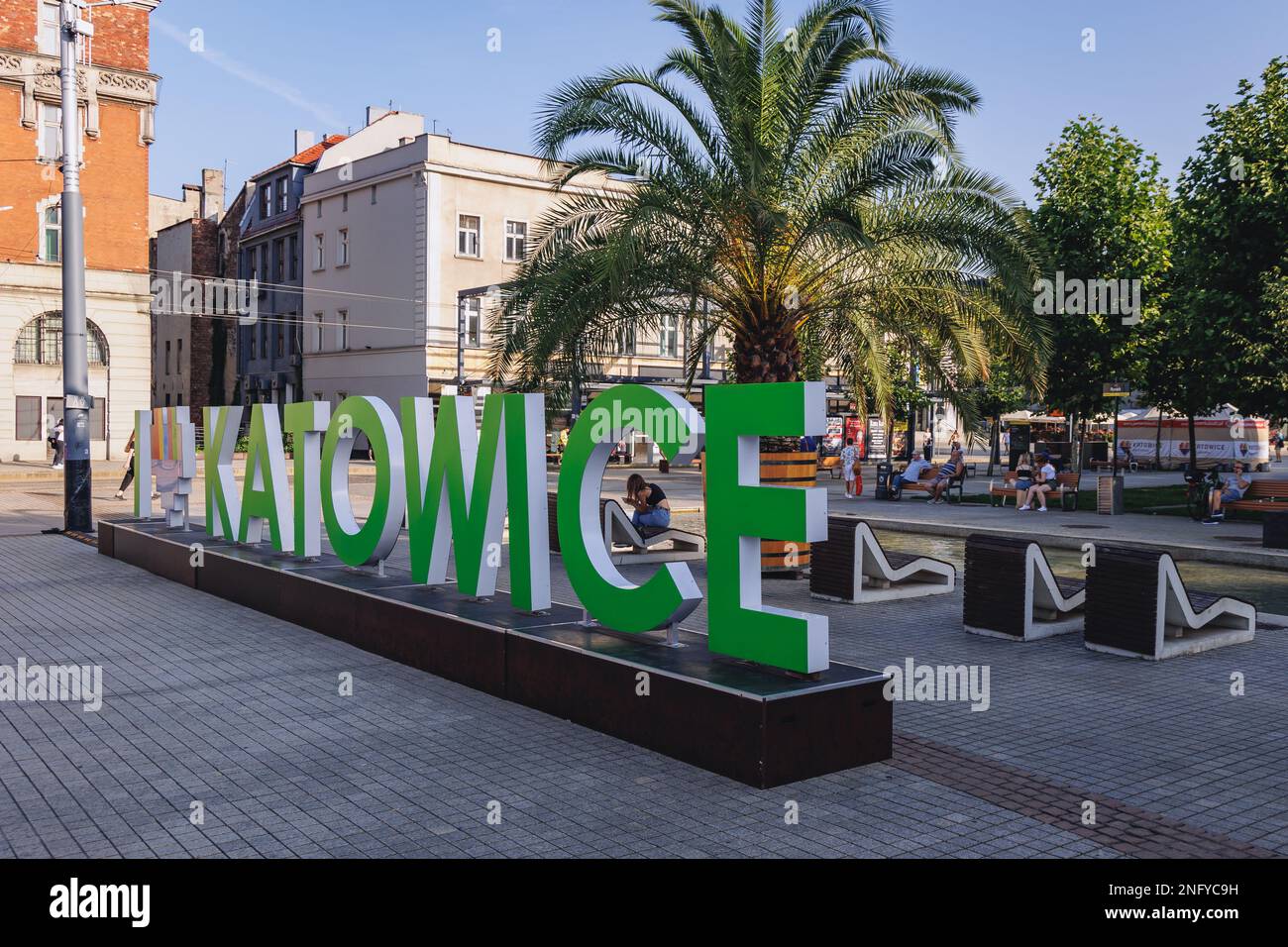 I Love Katowice sign on a Square of Defenders in Katowice city, Silesia ...