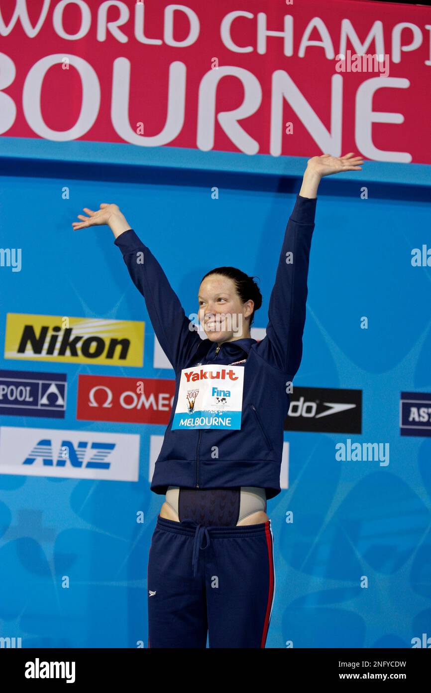 Gold medalist USA's Kate Ziegler during a medal ceremony for the women ...