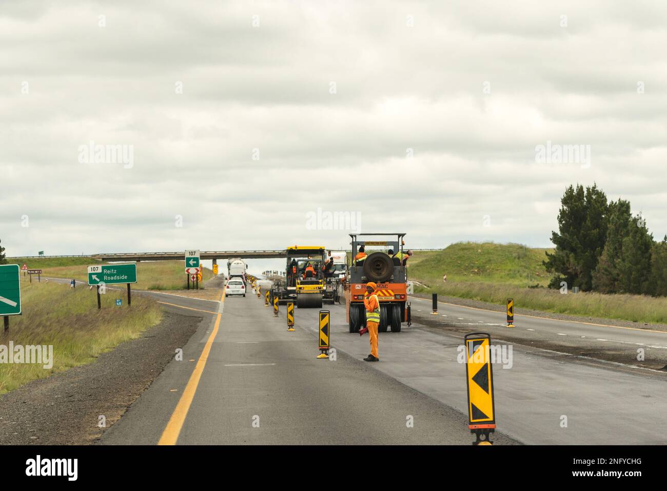 roadworks or repair of infrastructure in South Africa, vehicles travel ...
