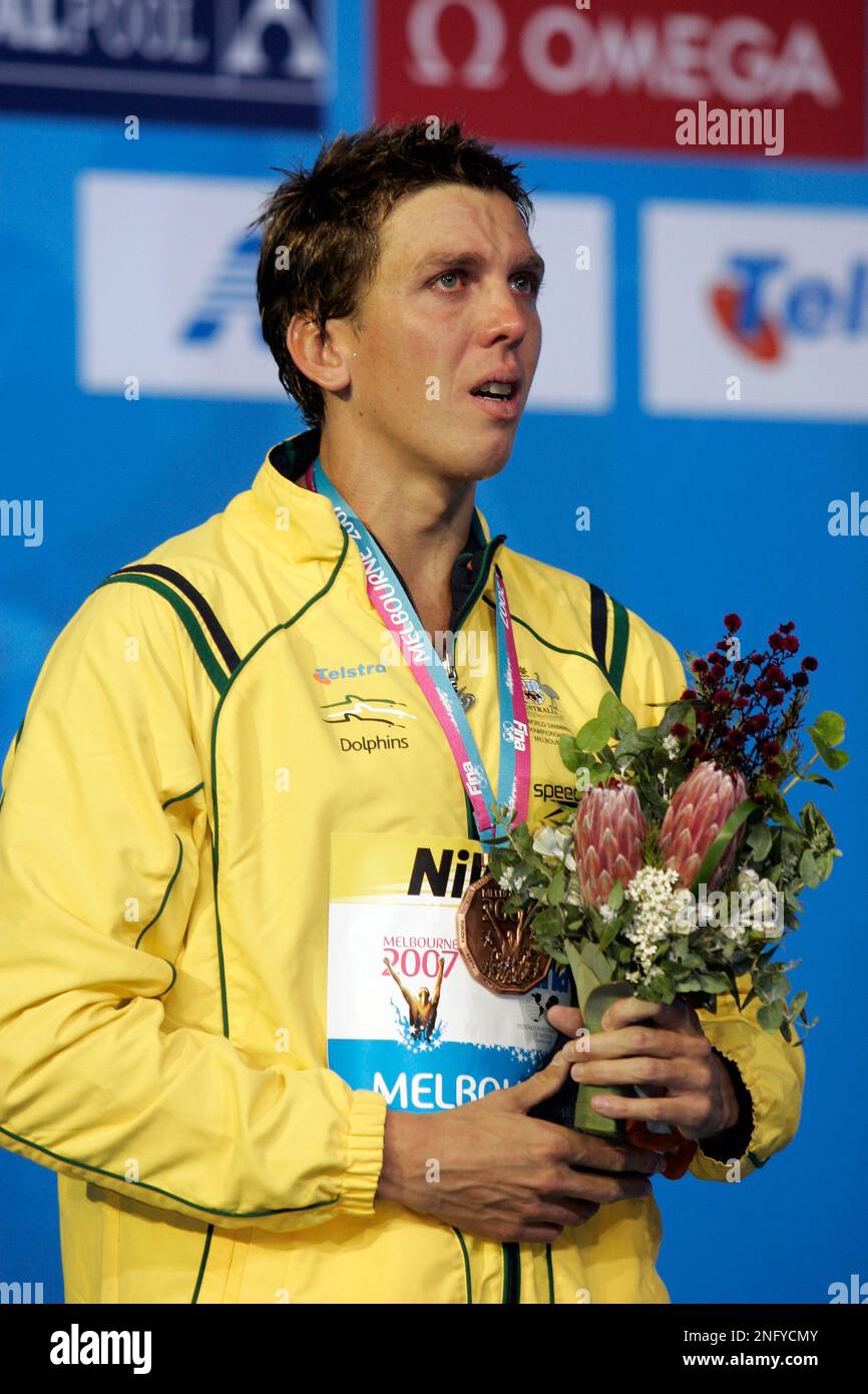 Australia's Craig Stevens cries after receiving his bronze medal in the ...