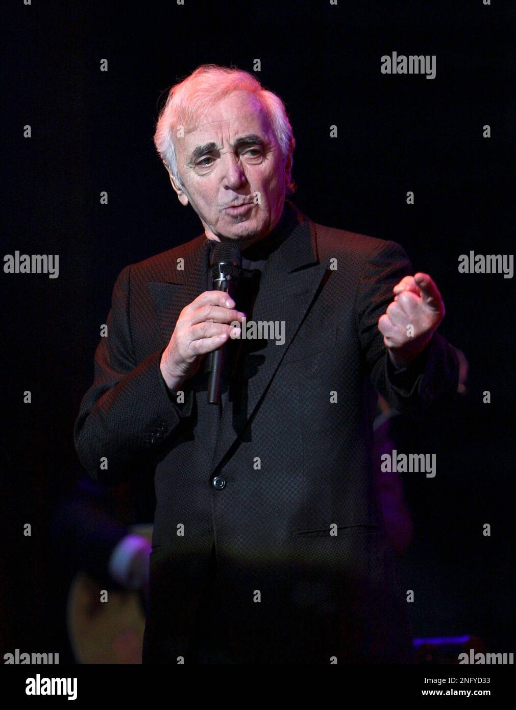 Charles Aznavour, a French singer of Armenian origin, performs during a ...