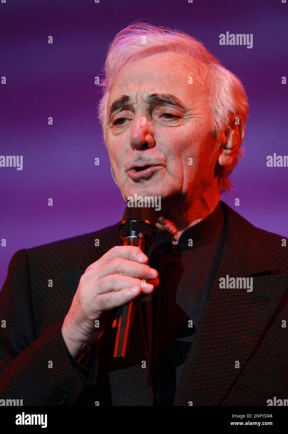 Charles Aznavour, a French singer of Armenian origin, performs during a ...