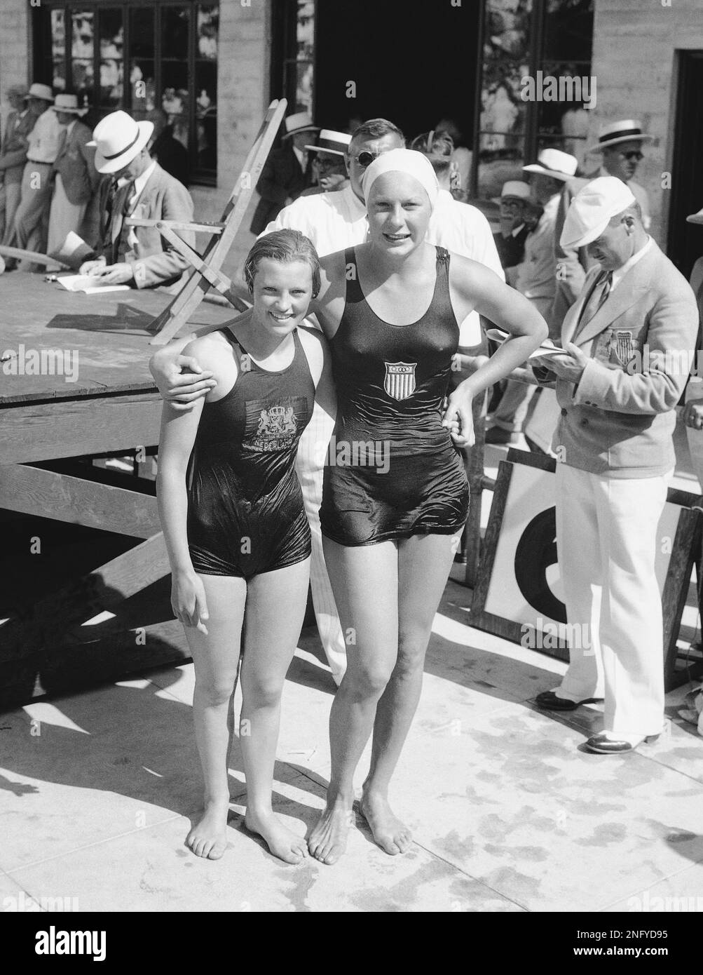 Helene Madison, right, and Willy Den Guden, Holland, photographed at ...