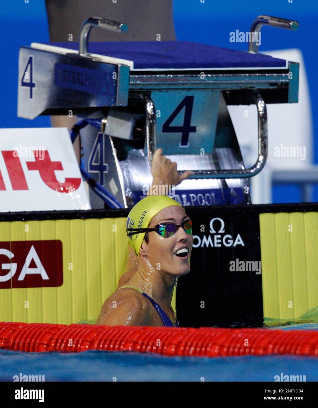 Sweden's Therese Alshammar smiles after competing in the women's 50m ...