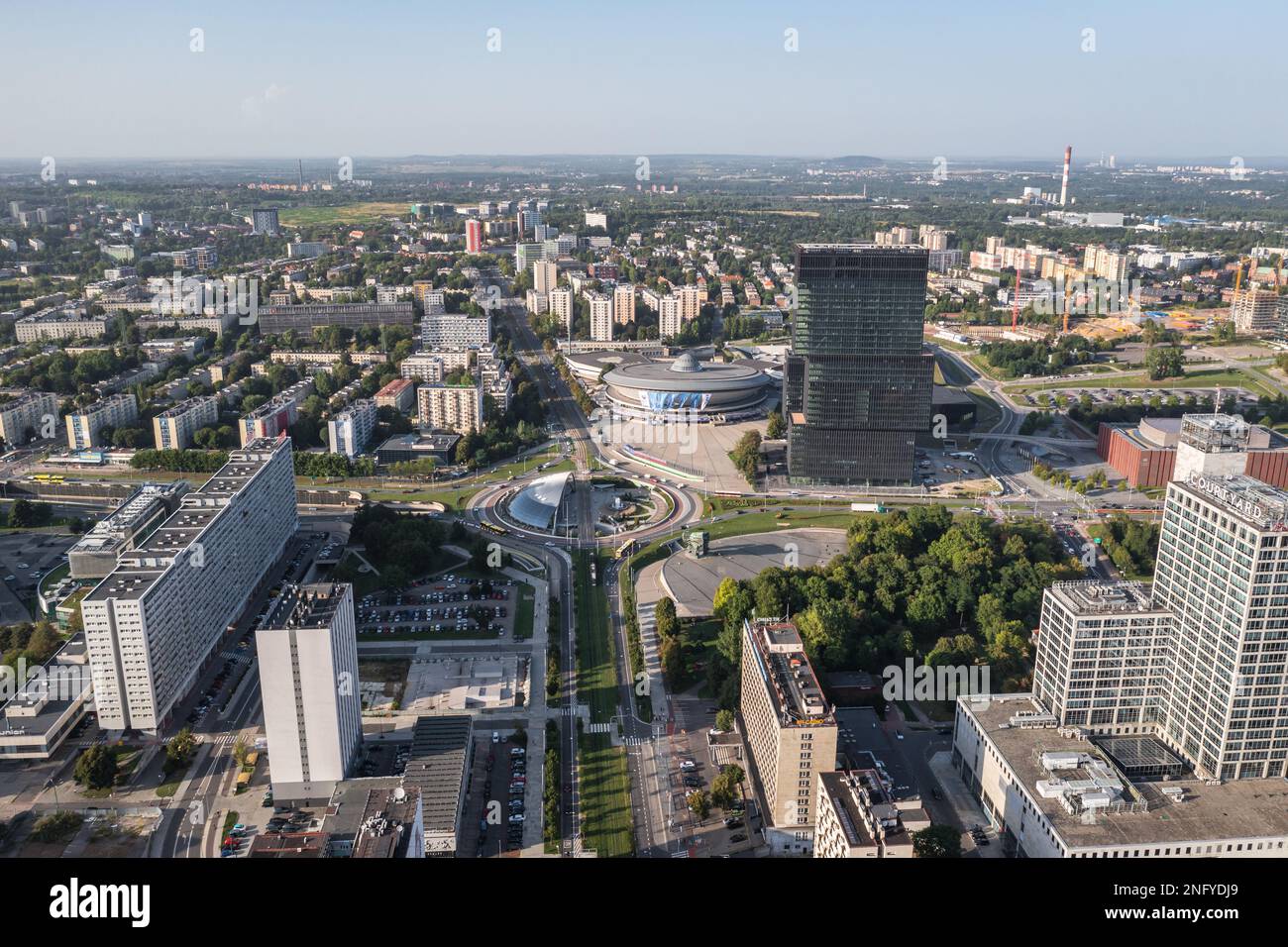 Katowice city in Poland, aerial view with KTW office building and ...