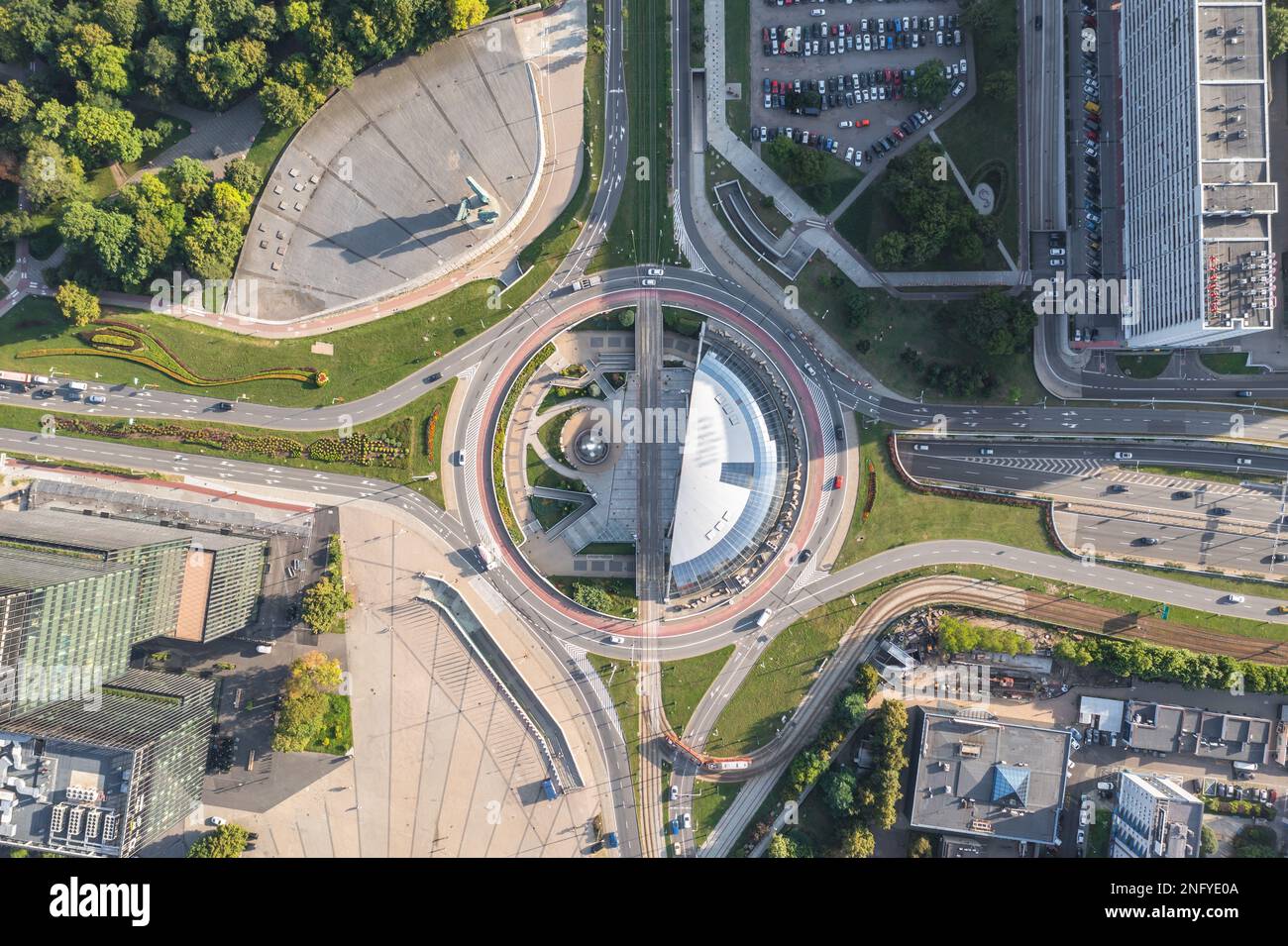 Drone photo of Roundabout of General Jerzy Zietek in Katowice city ...