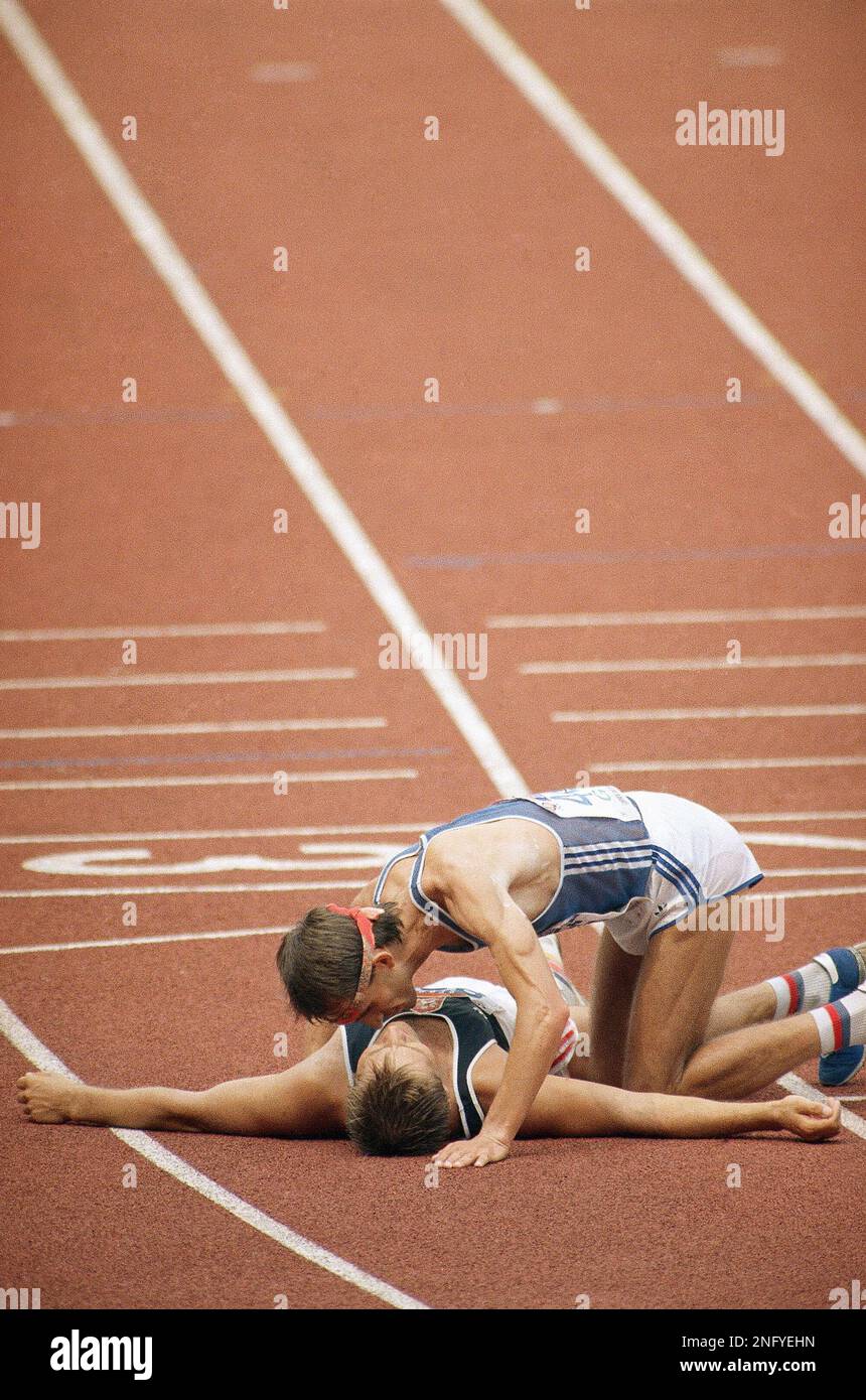 Ronald Weigel of East Germany, top, pays tribute to Czechoslovakia's ...