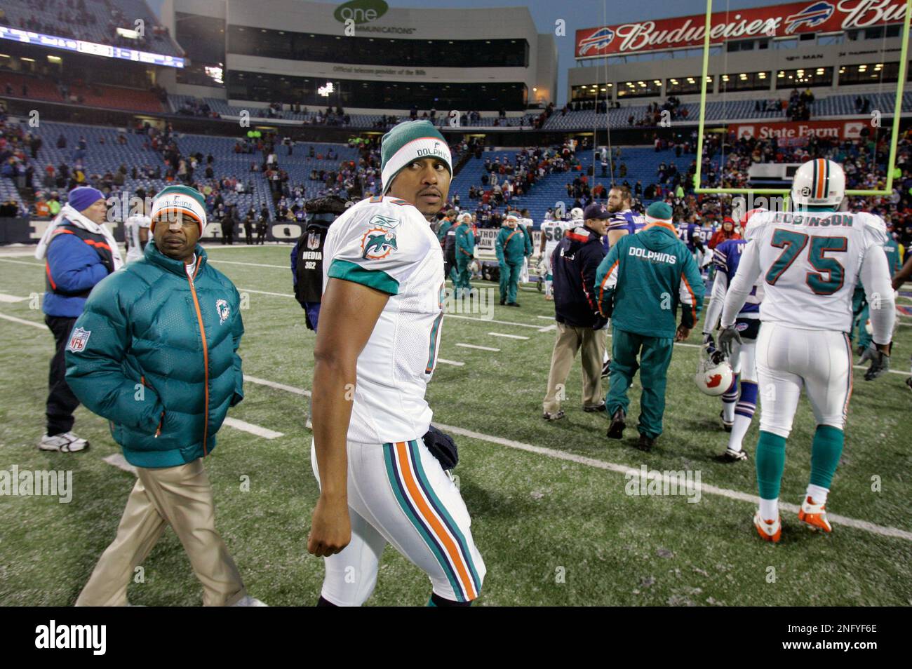 Miami Dolphins quarterback Cleo Lemon walks off the field after the NFL ...