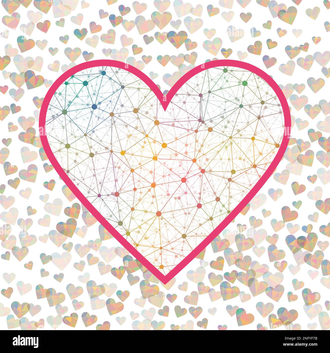 Heart. Geometric heart mesh in bold color shades, bold connections ...