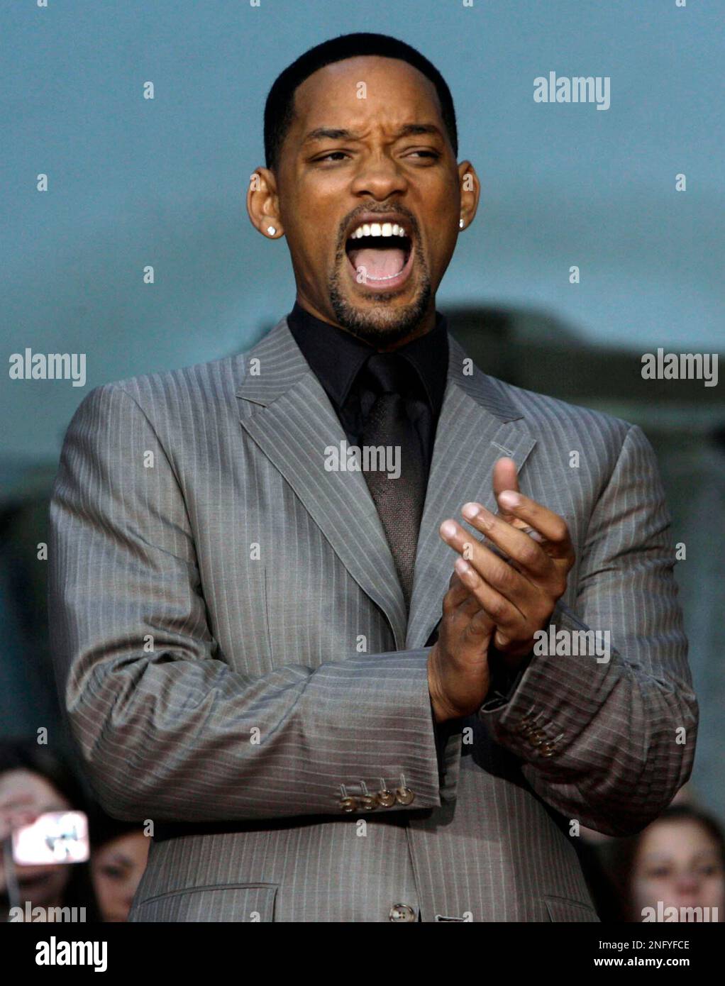 Actor Will Smith, star of "I Am Legend," is seen during his hand and ...