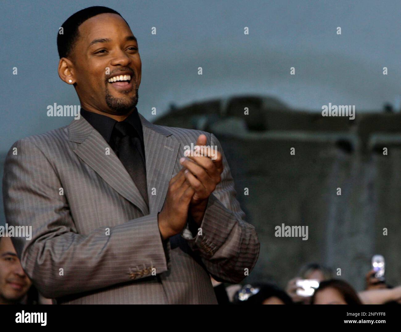 Actor Will Smith, star of "I Am Legend," is seen during a hand and ...