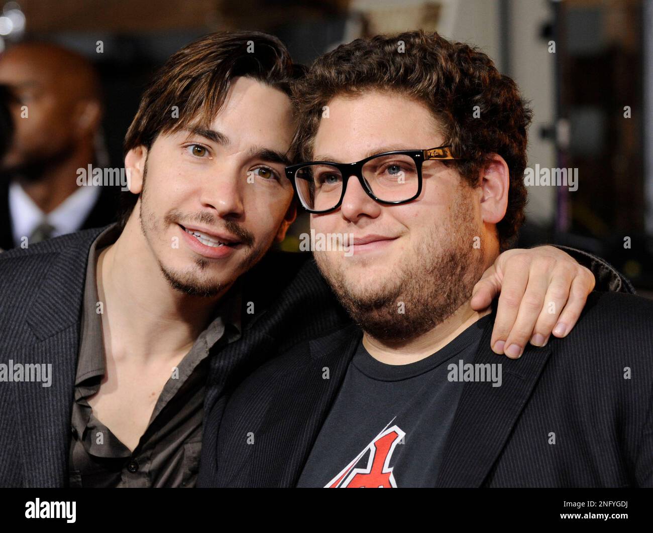 Actors Justin Long, left, and Jonah Hill arrive at the premiere of ...