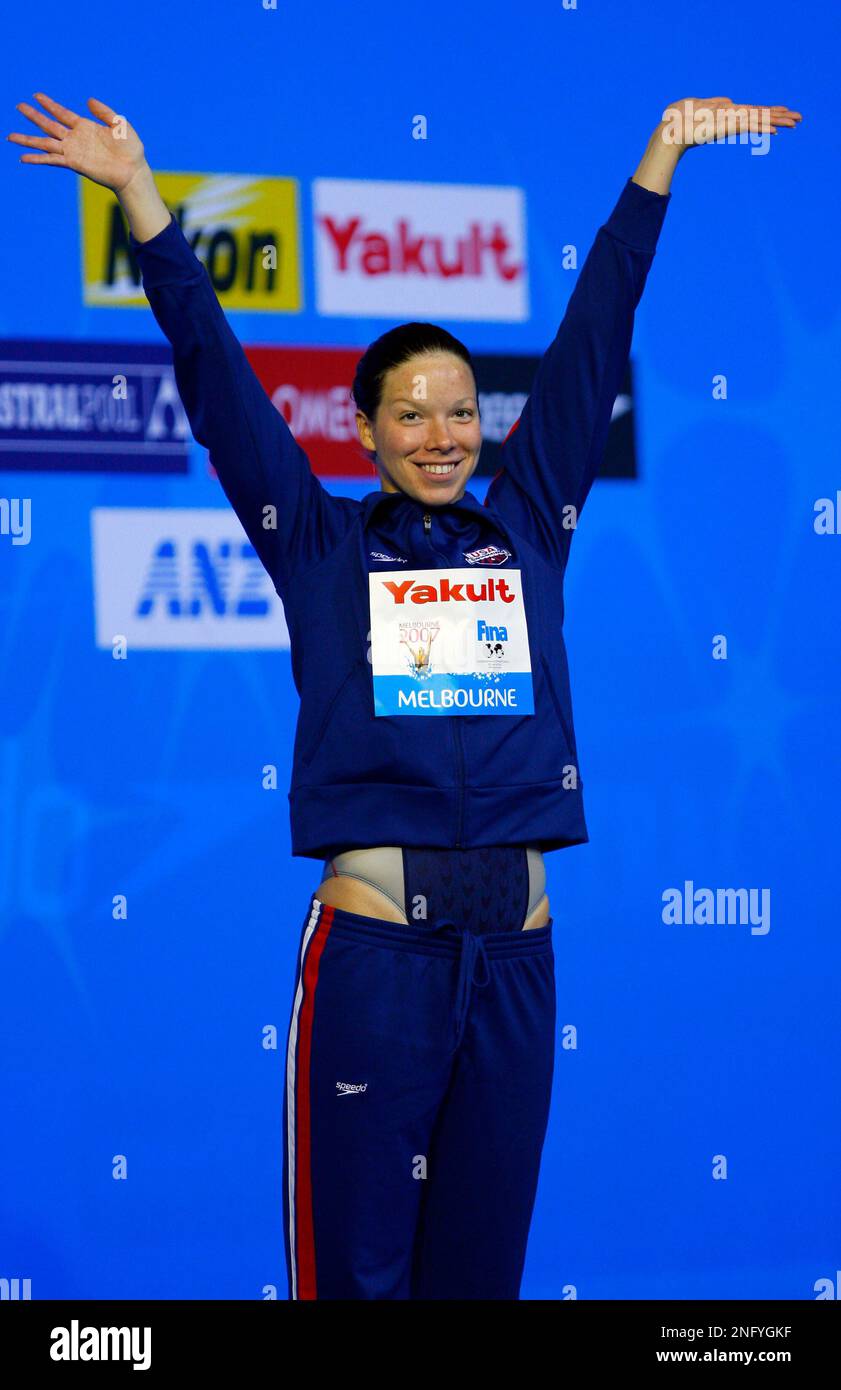 Gold medal winner USA's Kate Ziegler after finishing the women's 1500m ...