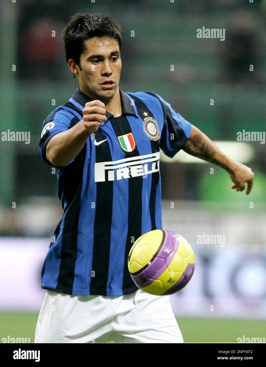 Inter Milan midfielder Luis Antonio Jiménez, of Chile, controls the ...