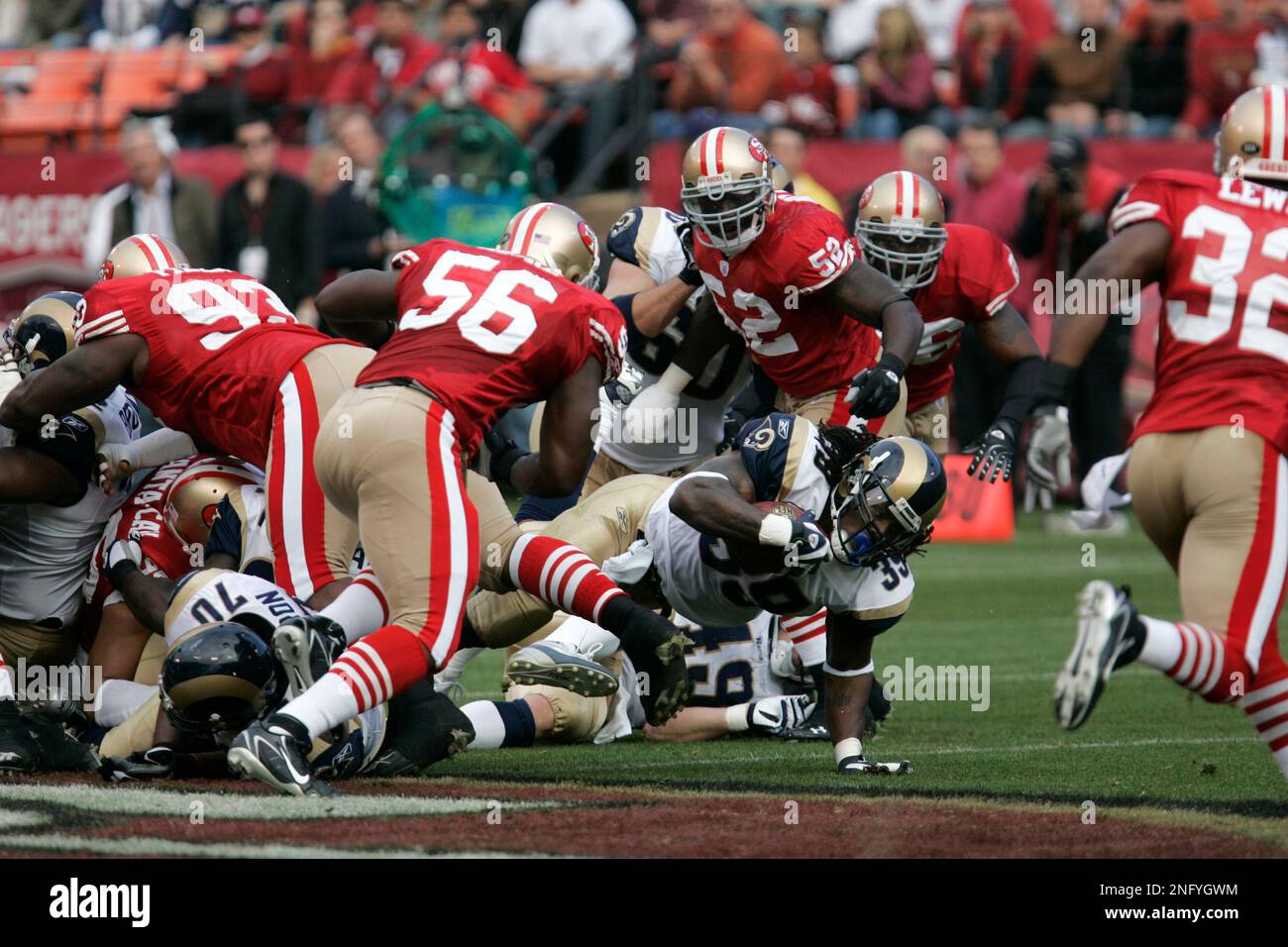 St. Louis Rams running back Steven Jackson (39) is tackled in their NFL ...