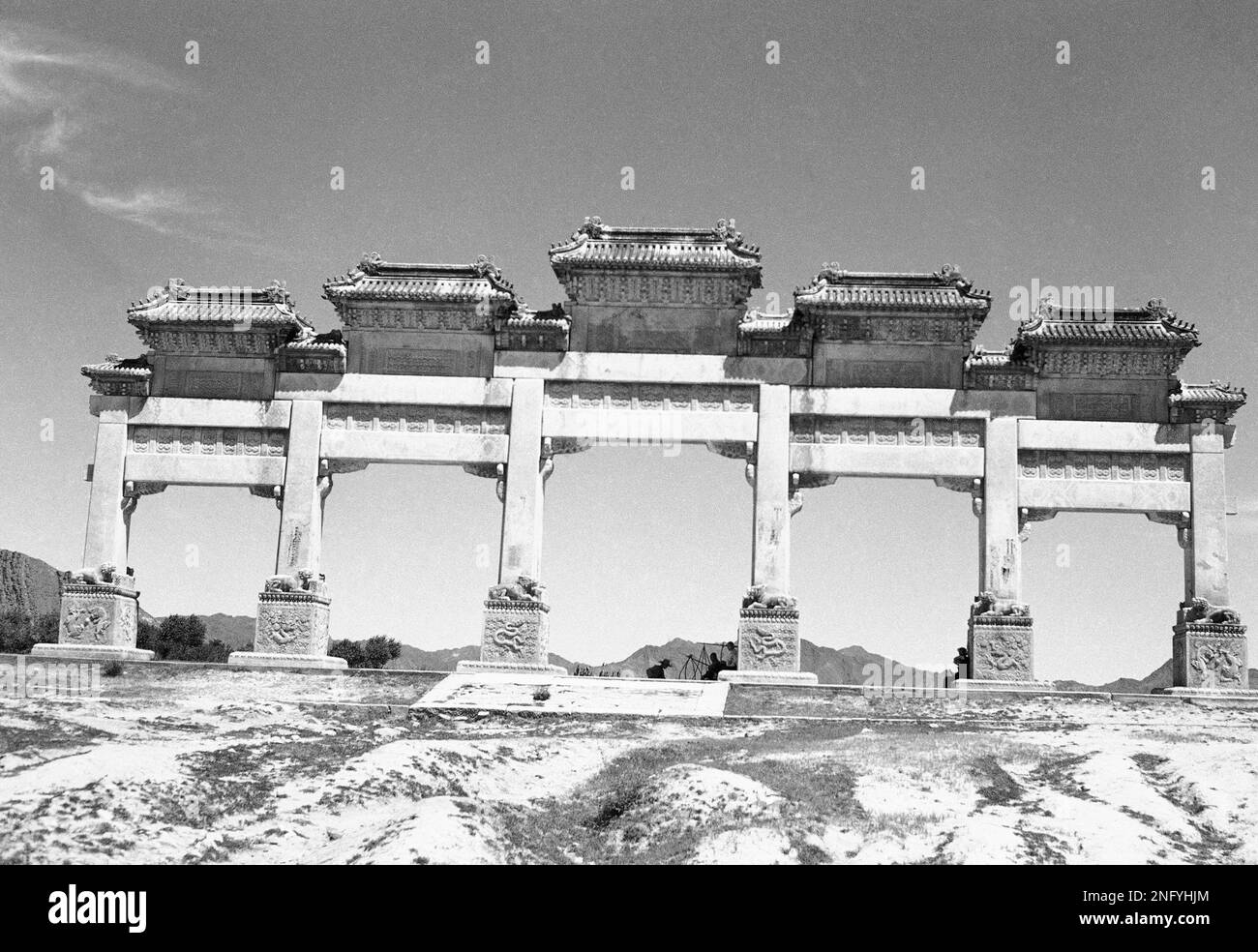 Stone figures line the approach to the remarkable Ming tombs, near ...