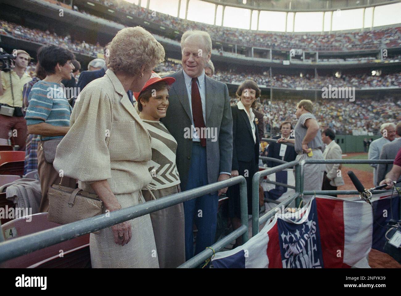 American gymnast Mary Lou Retton is seen with Mr. and Mrs. Gerald Ford ...
