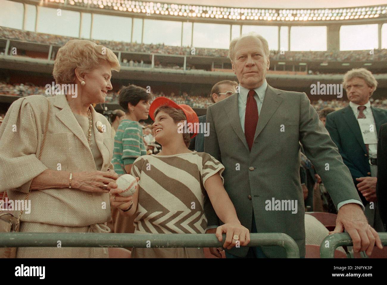 American gymnast Mary Lou Retton is seen with Mr. and Mrs. Gerald Ford ...