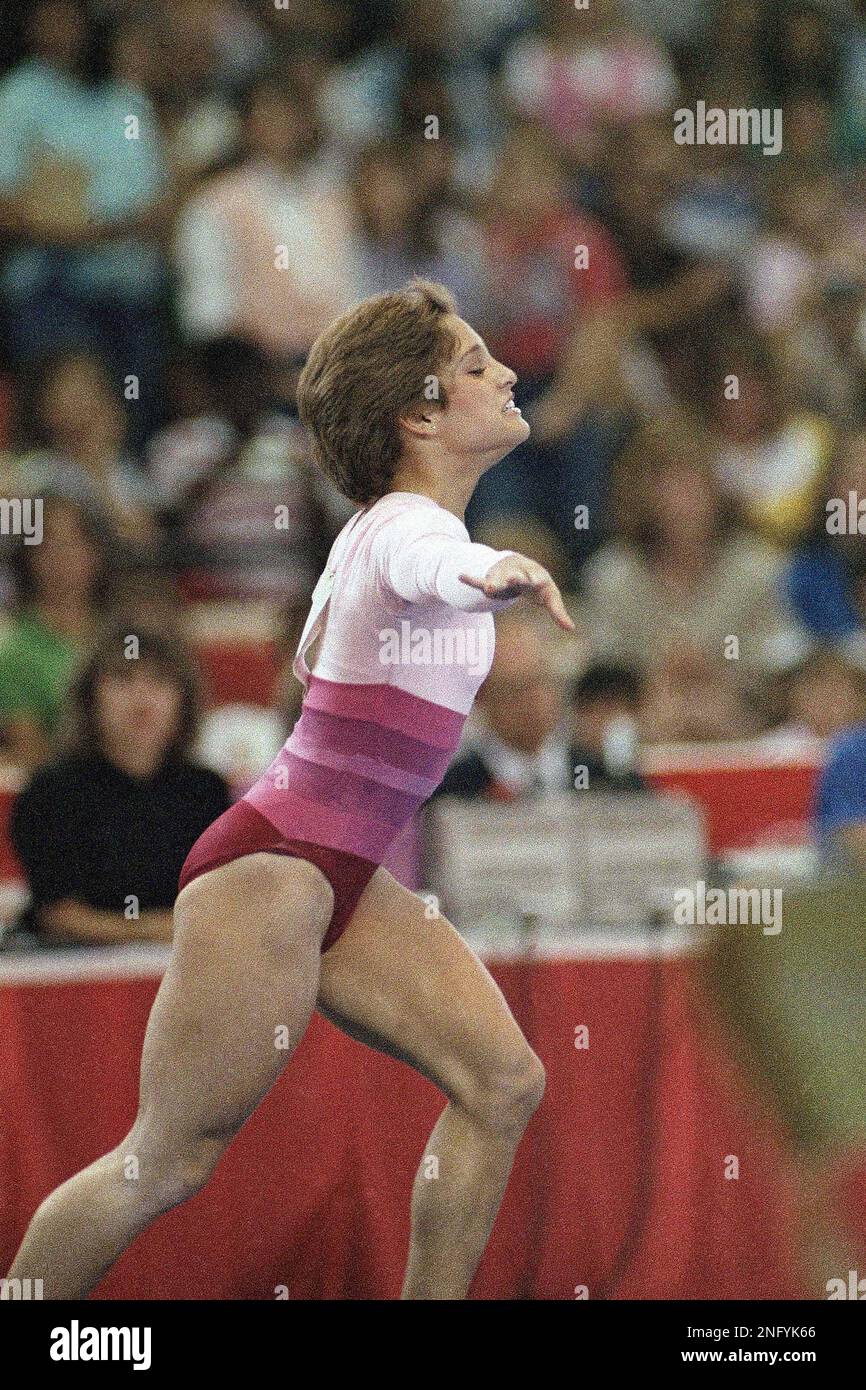 Seen here is gymnast Mary Lou Retton during the floor exercise at the ...