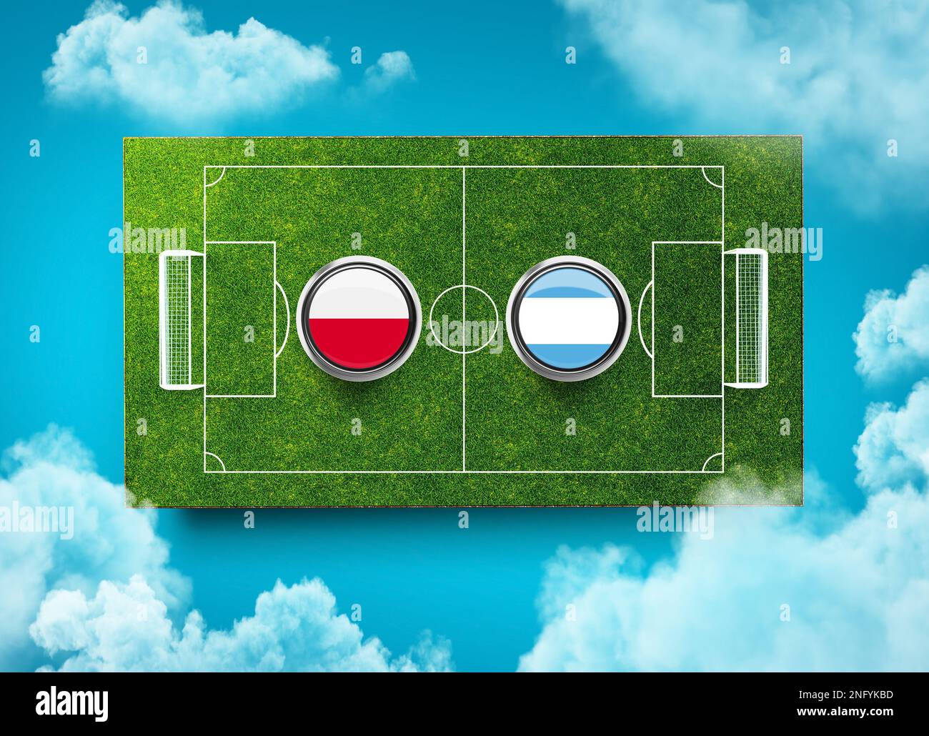 A 3d illustration of Poland vs Argentina flags on the football stadium ...