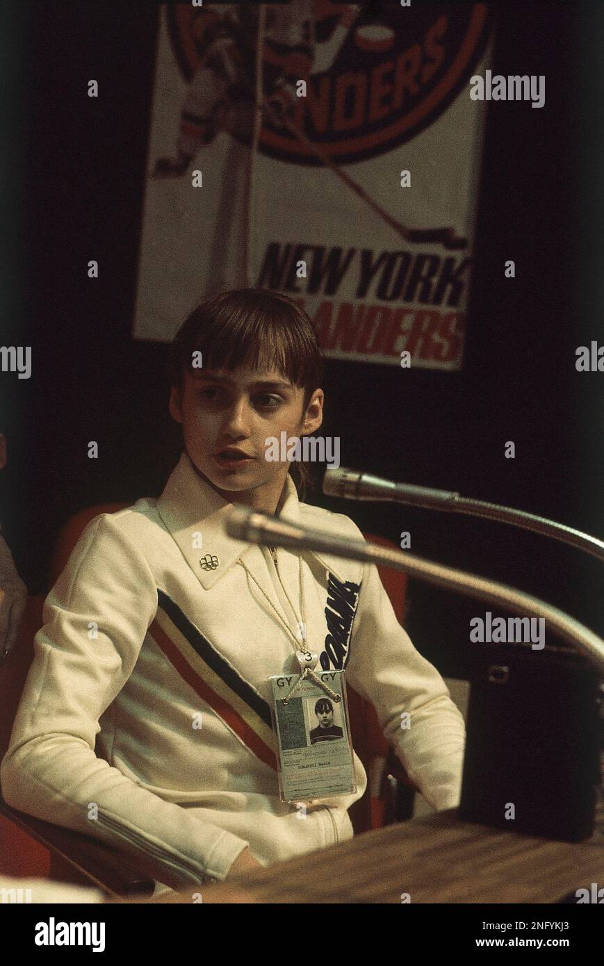 Pictured here is Nadia Comaneci, 14 year old Romanian gymnastic during ...