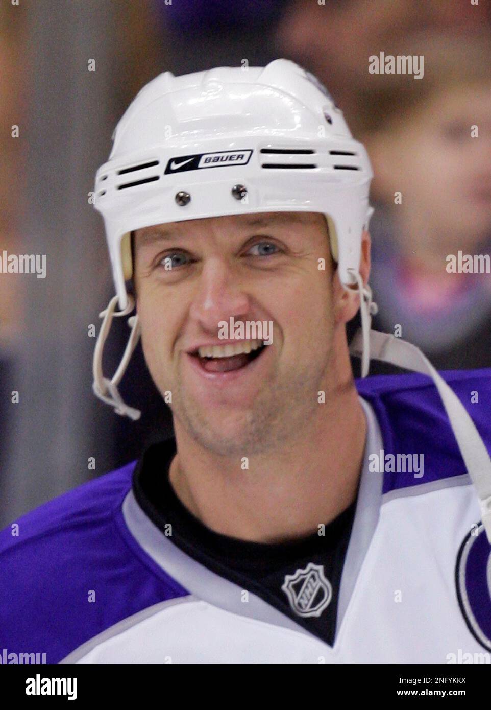 Los Angeles Kings defenseman Rob Blake looks on prior to their NHL ...