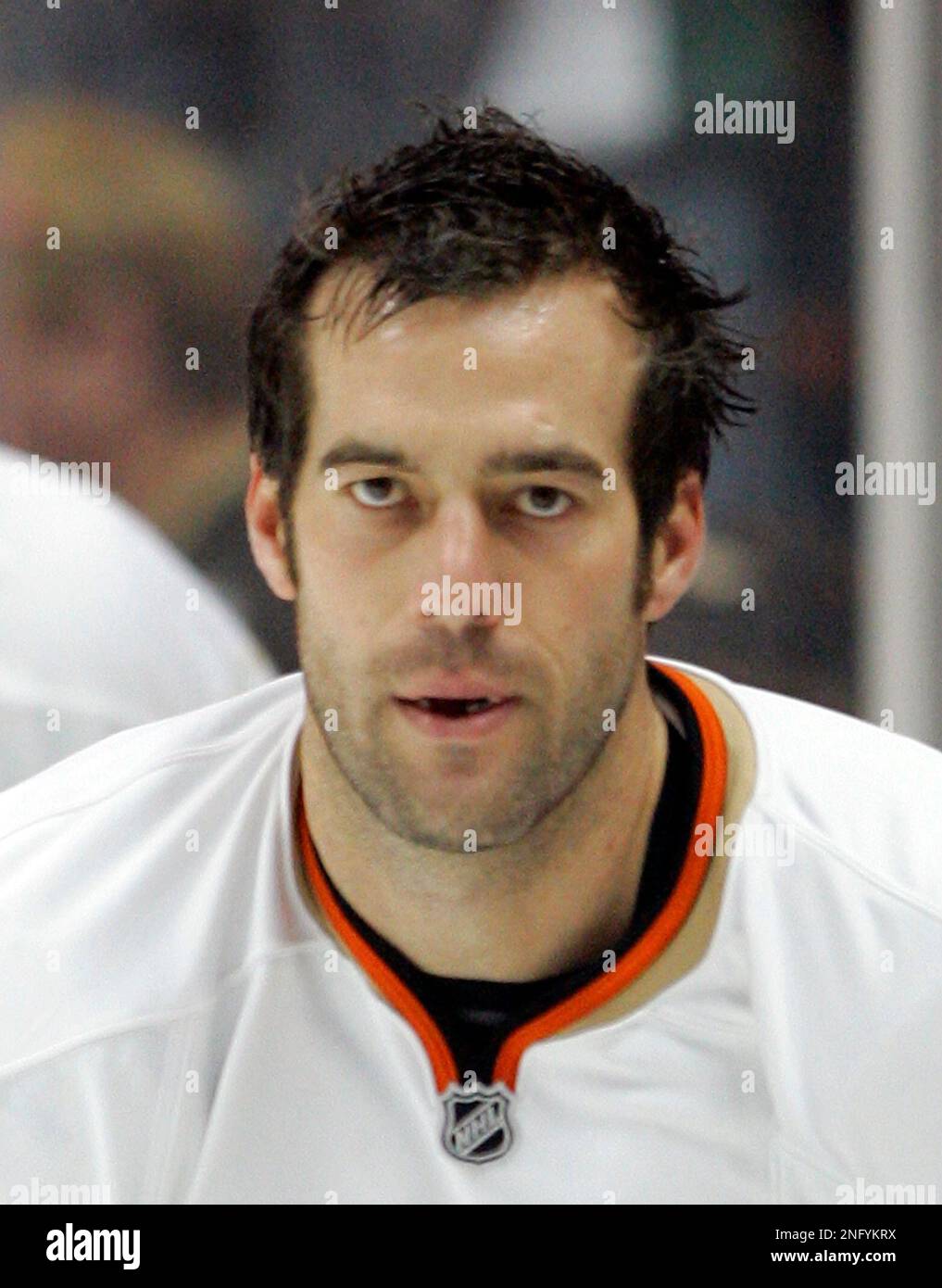Anaheim Ducks right wing Todd Bertuzzi looks on prior to their NHL ...
