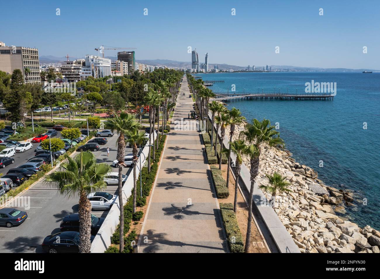 Aerial view of sea front called Molos of Limassol city in Cyprus island ...