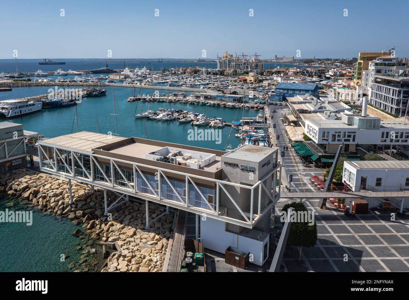 Old port and new Blue flag marina in Limassol city in Cyprus island ...