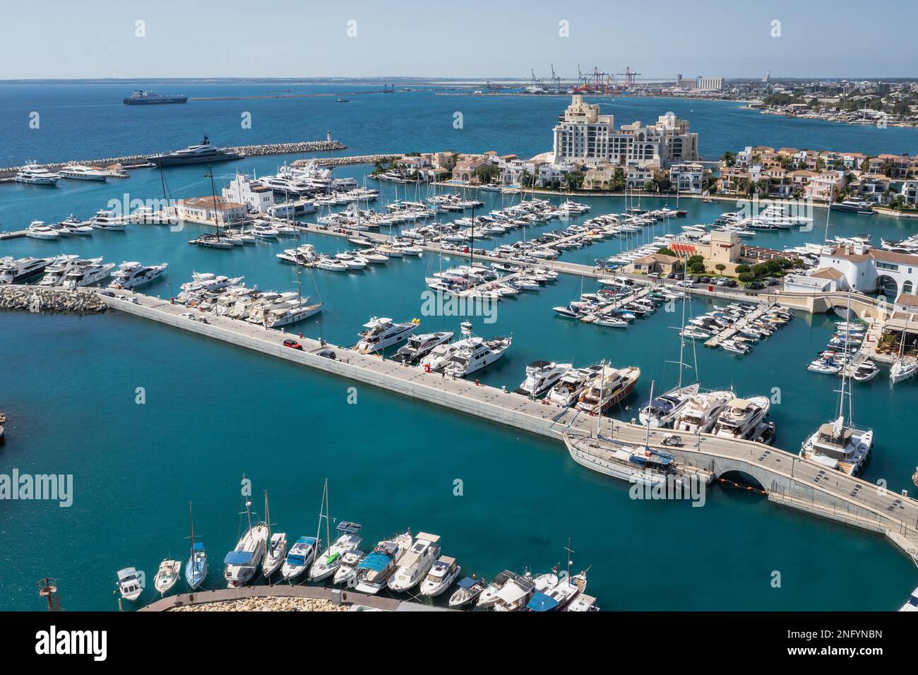 Aerial view of blue flag marina in Limassol city in Cyprus island ...